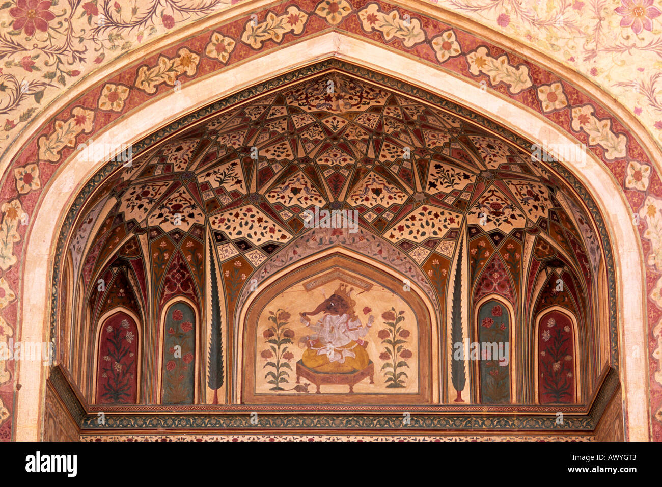 Detail of the Ganesh Poll, 'Elephant Gate' (1640), built by Mirza Raja ...