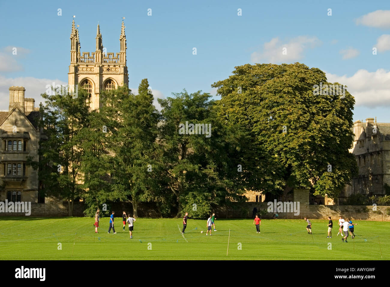 Children playing football in Merton Field near Merton College, Oxford ...
