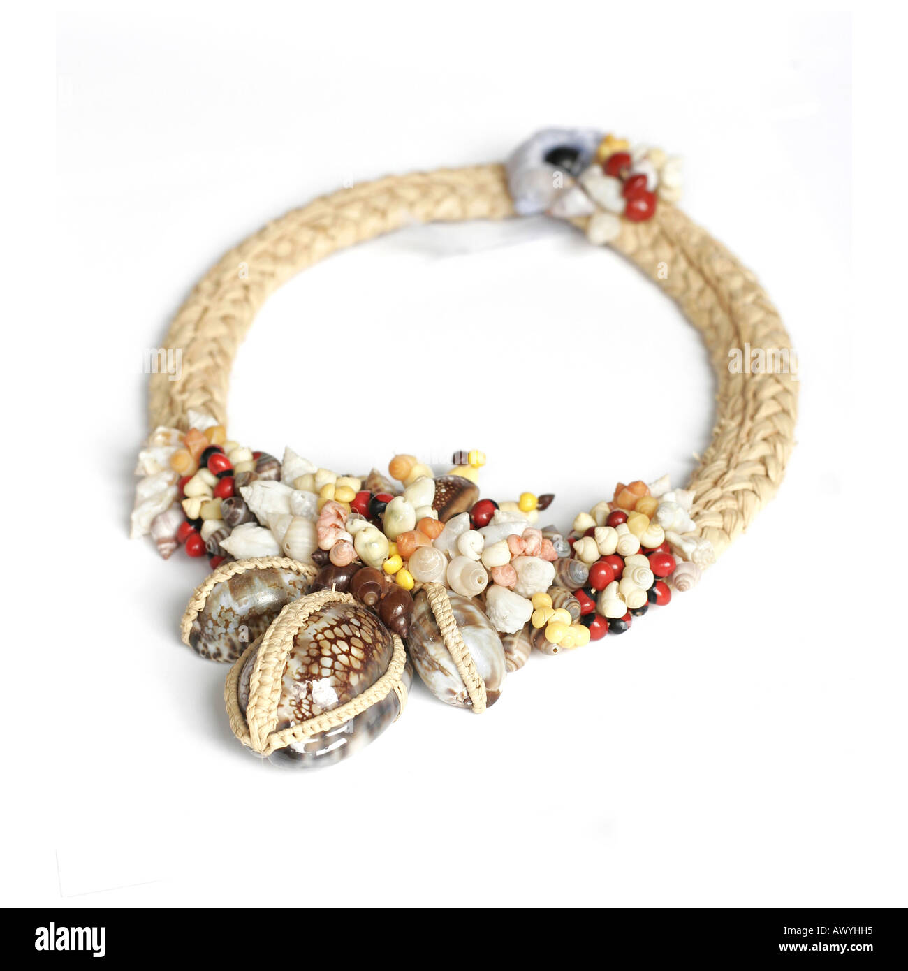 Exotic Necklace made with sea shell isolated on white background Stock ...