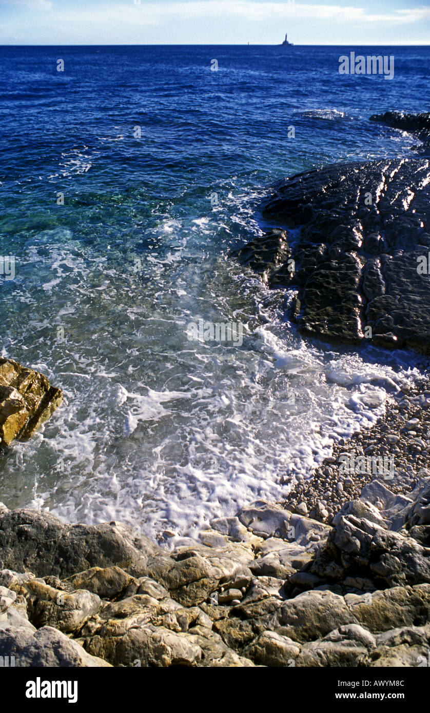 Lighthouse on island in the Adriatic Sea off the tip of the Istrian ...