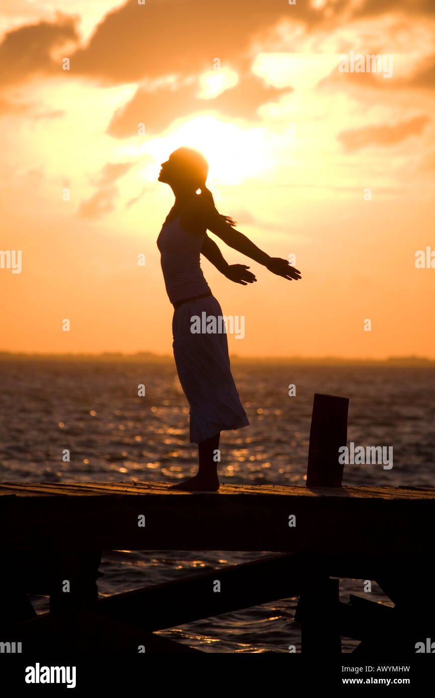 Woman, dancing, sunset, beach, Isla Mujeres, Cancun, Mexico, MR-03-03 ...