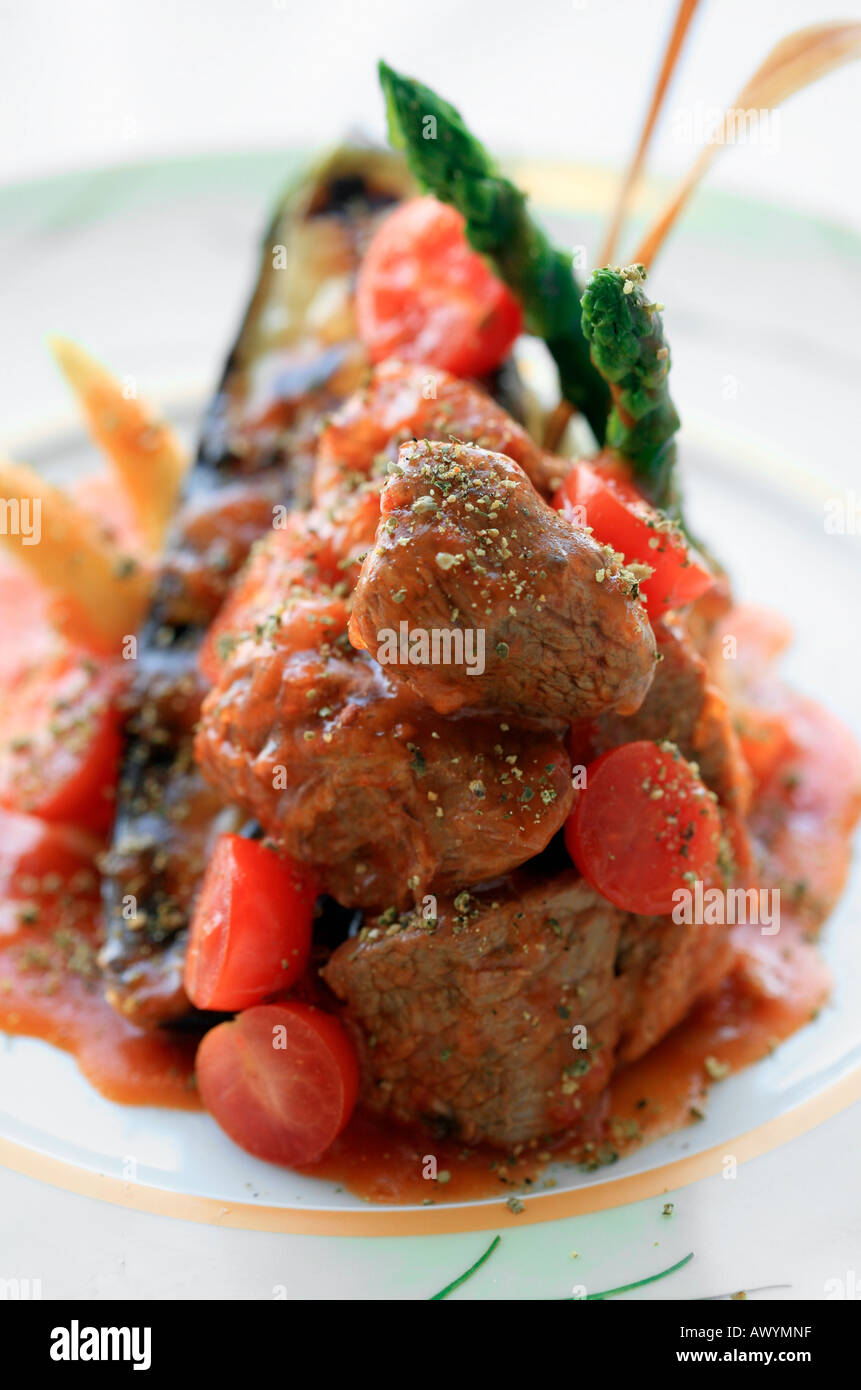 Creative beef dish Stock Photo - Alamy