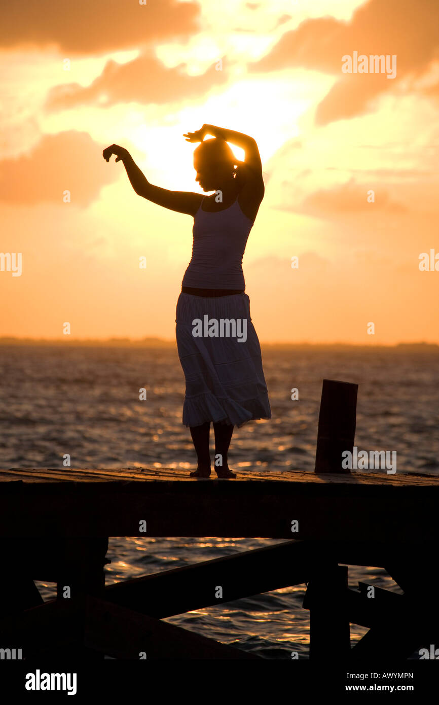 Woman, dancing, sunset, beach, Isla Mujeres, Cancun, Mexico, MR-03-03 ...
