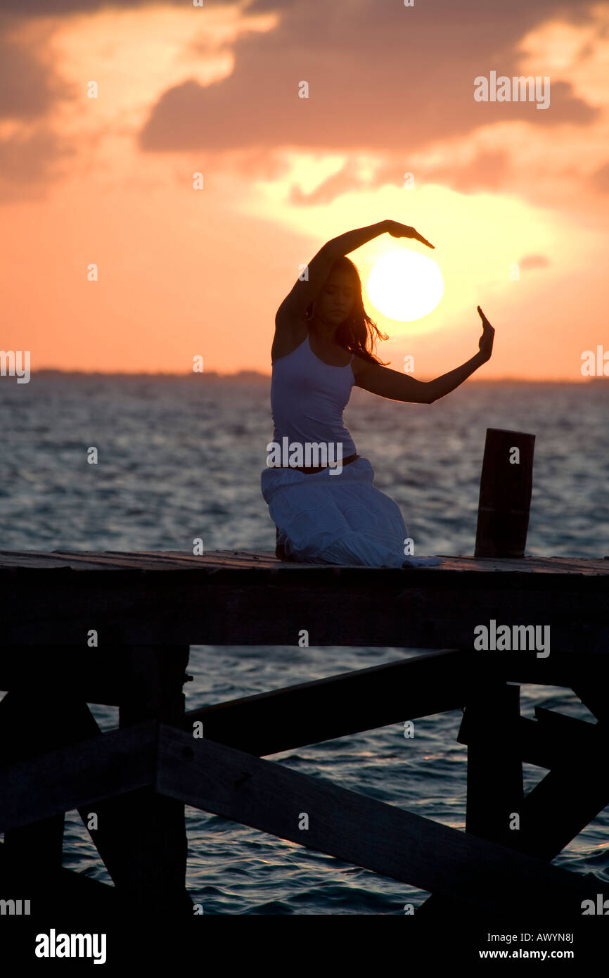 Woman, dancing, sunset, beach, Isla Mujeres, Cancun, Mexico, MR-03-03 ...