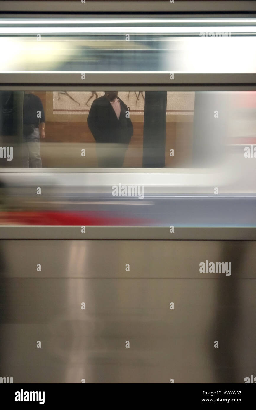 Woman seen through subway train window NewYork City Stock Photo - Alamy