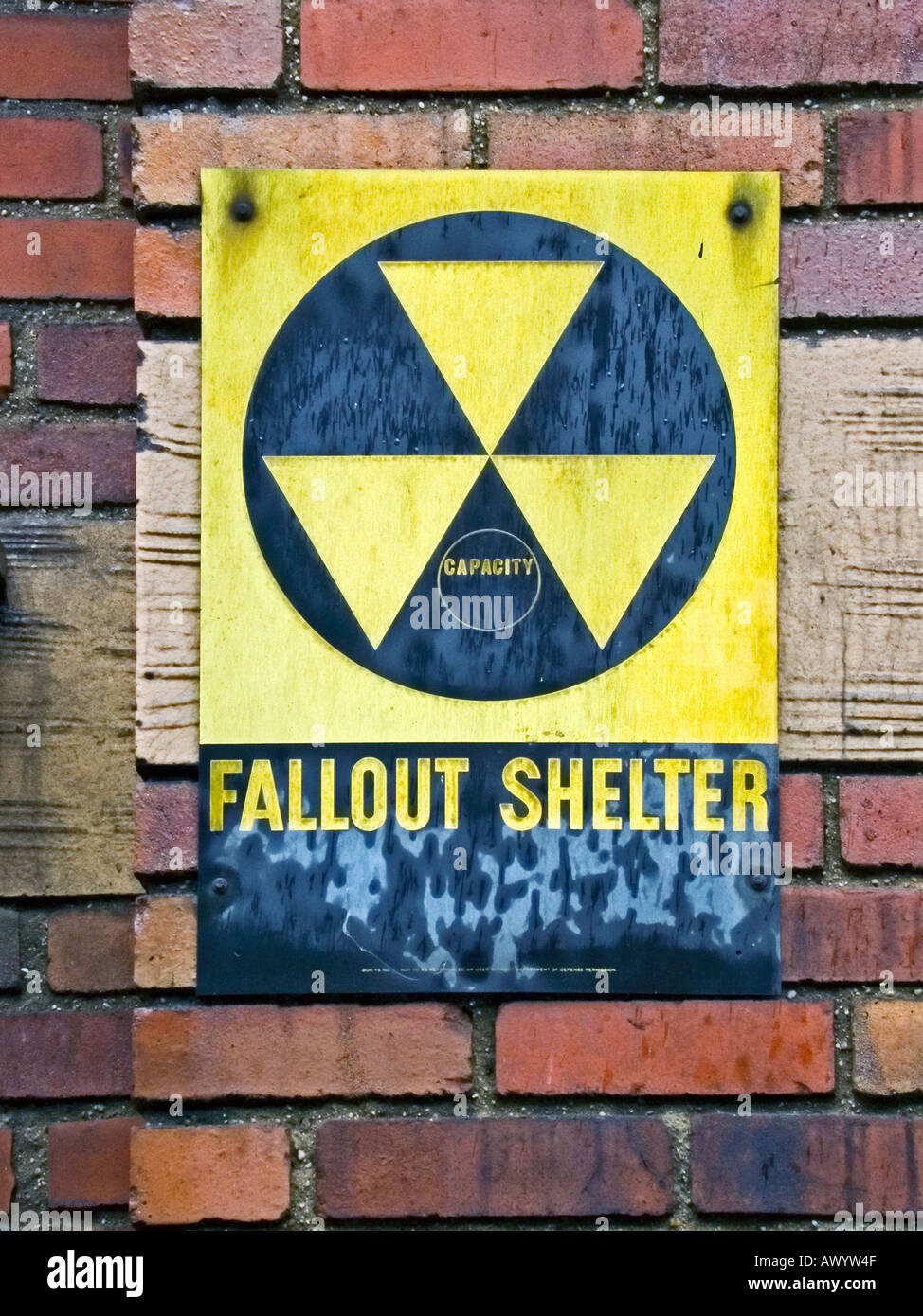 Balck and Yellow Nuclear Fallout Shetlter Sign in Rain New York City ...