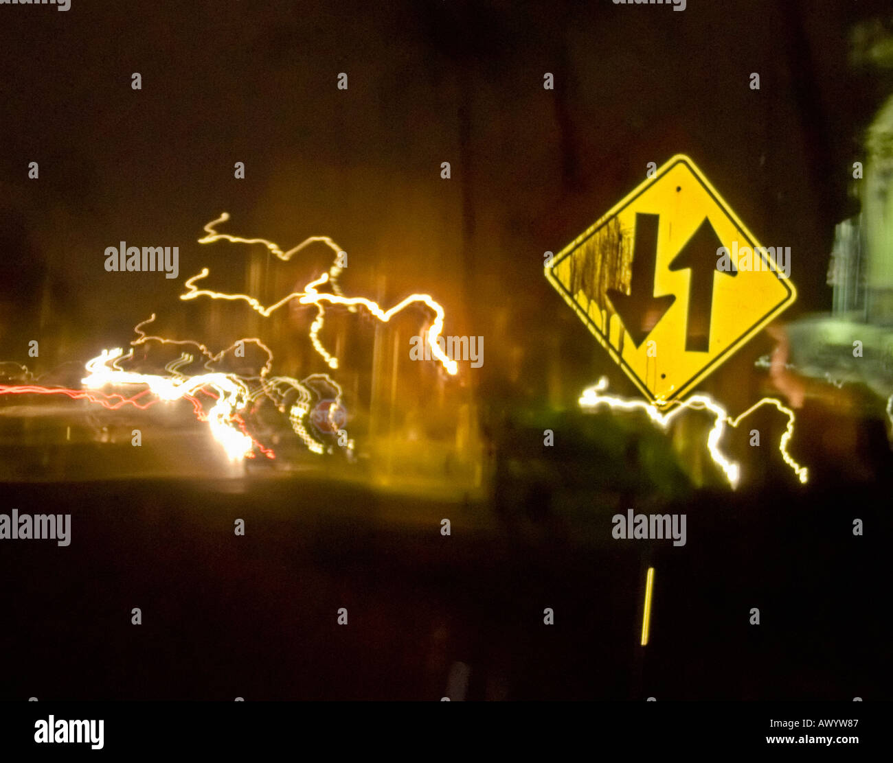 Blurred traffic and Road sign taken during Hurricane Wilma Stock Photo ...
