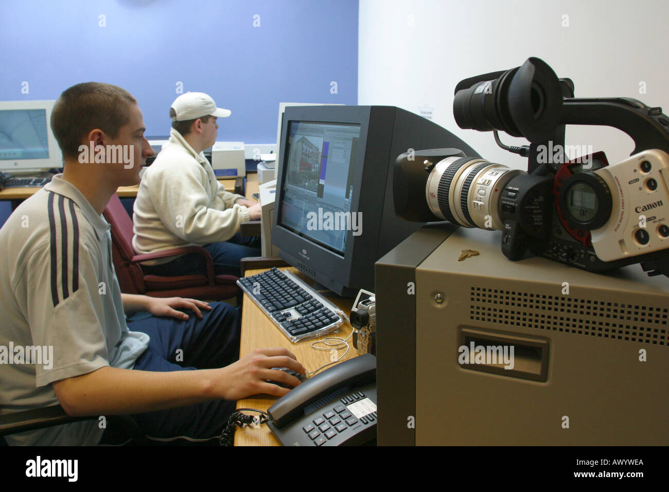 Two Students working at computers at 6th form college GB UK Stock Photo ...
