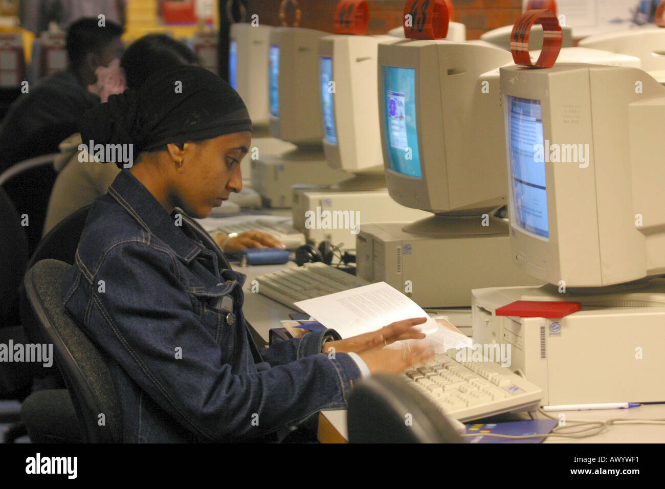 Female Student working at computer 6th form college GB UK Stock Photo ...