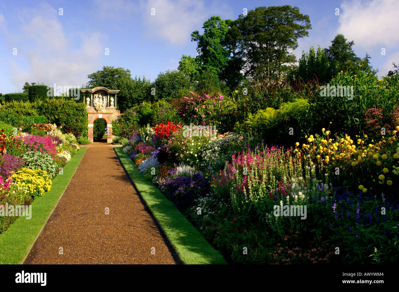 The pair of high summer Edwardian borders at Nymans West Sussex in the ...