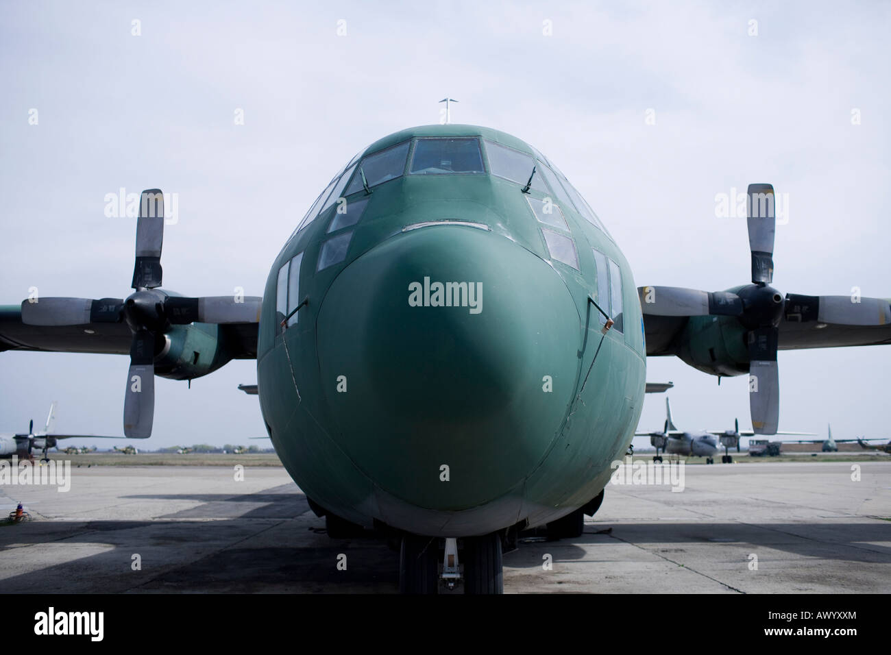 front part of an military airplane landed on runway Stock Photo - Alamy