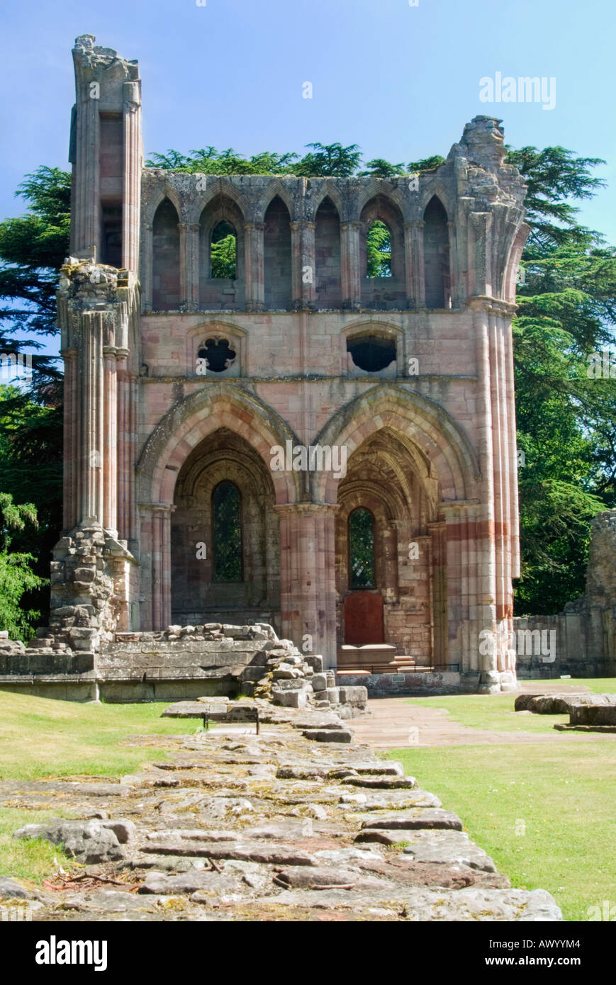 The ruined medieval architecture of Dryburgh Abbey in the scottish ...