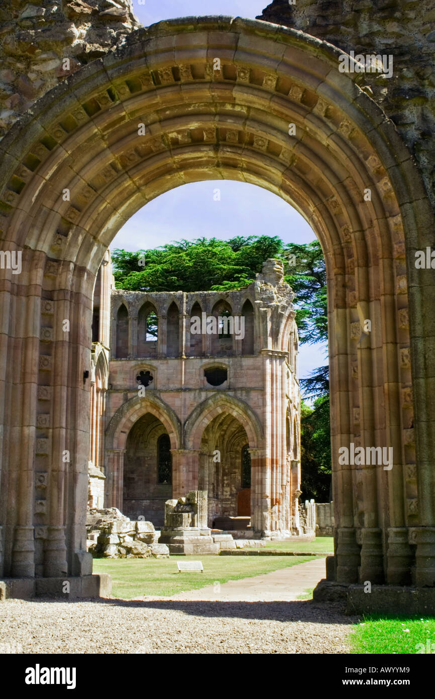 The ruined medieval architecture of Dryburgh Abbey in the scottish ...