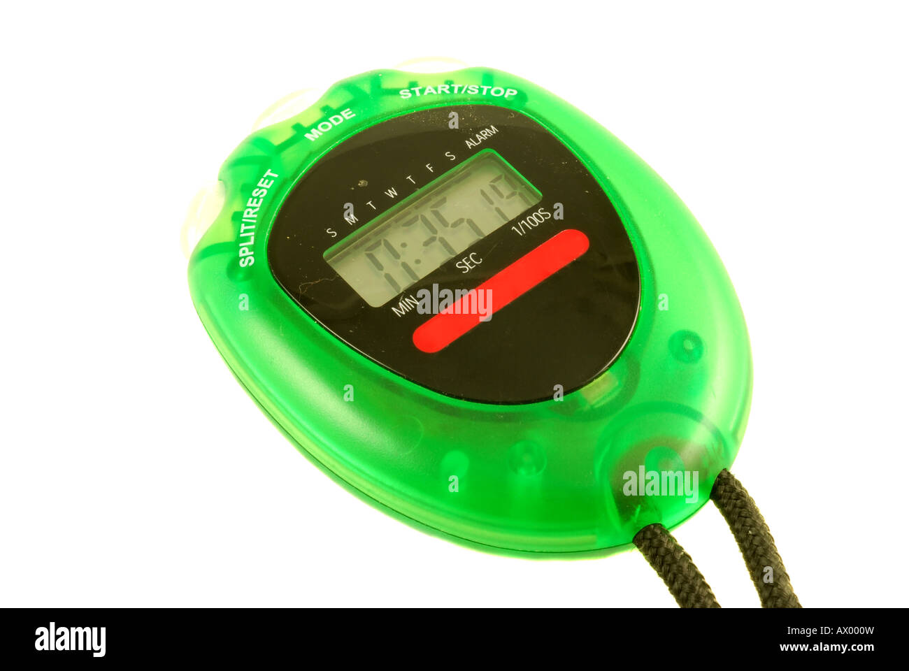 Neon green plastic stopwatch isolated on white background Stock Photo ...