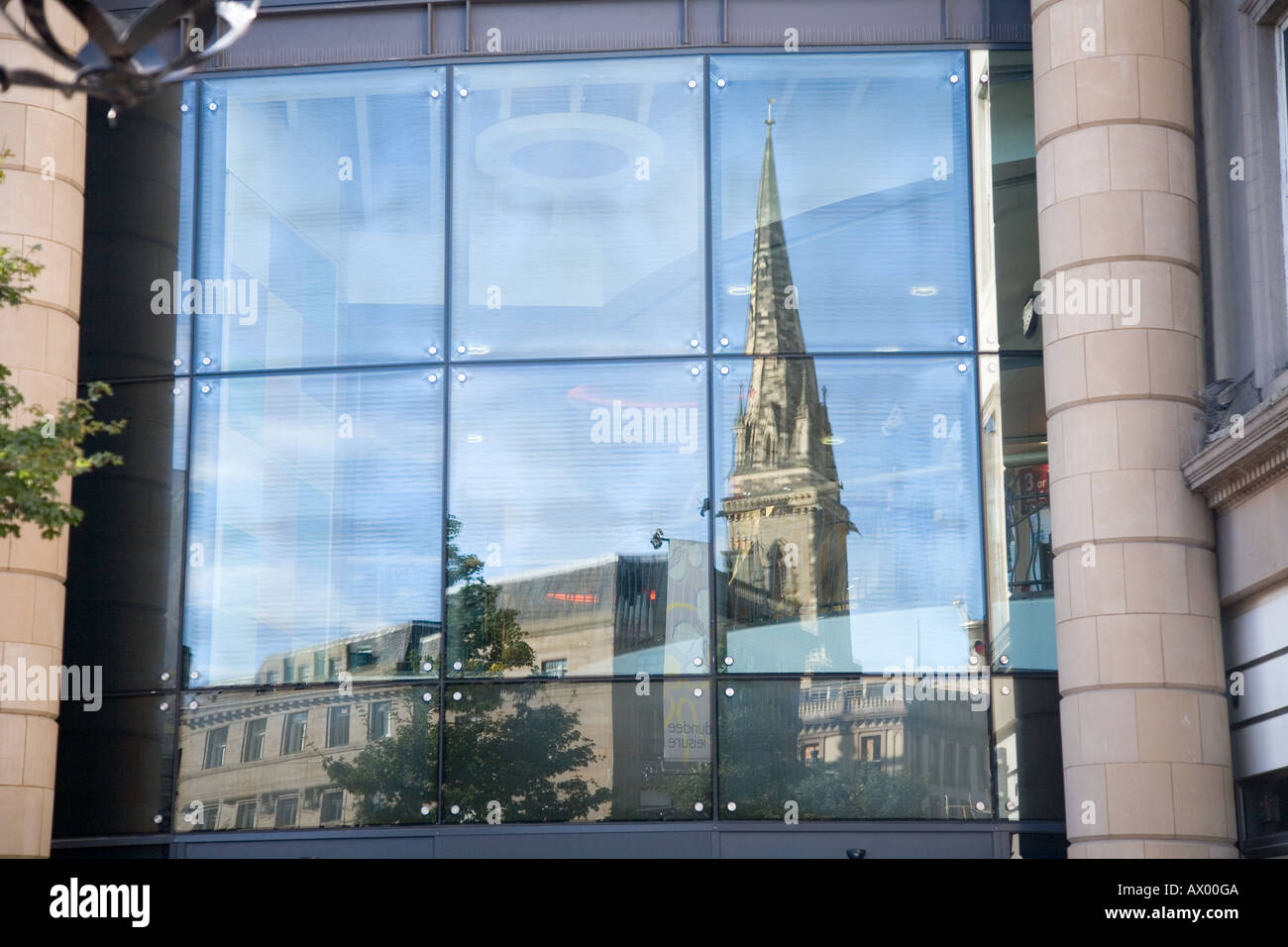 Dundee's Overgate single-sided shopping centre mall. St Paul`s church ...