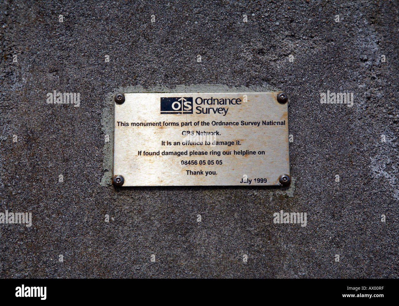 Plaque on Ordnance Survey triangulation point Stock Photo - Alamy
