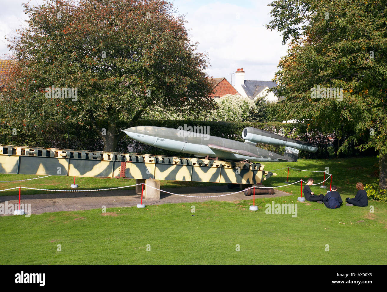 V1 rocket on launch pad at Duxford Aerodrome museum Stock Photo - Alamy