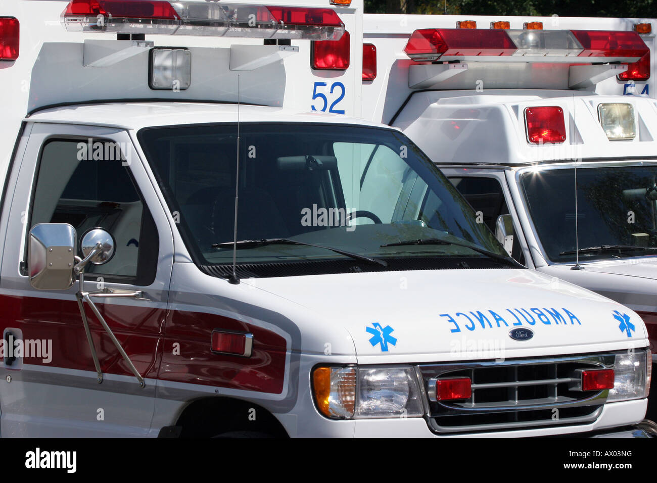 Two ambulances ready to be put into action on a 911 call Stock Photo ...