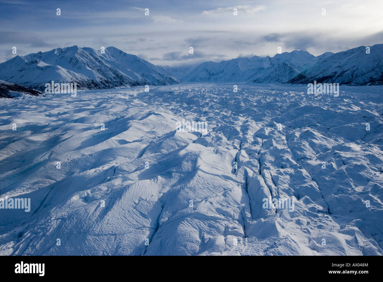 USA Alaska Chugach State Park Aerial view of Matanuska Glacier and ...