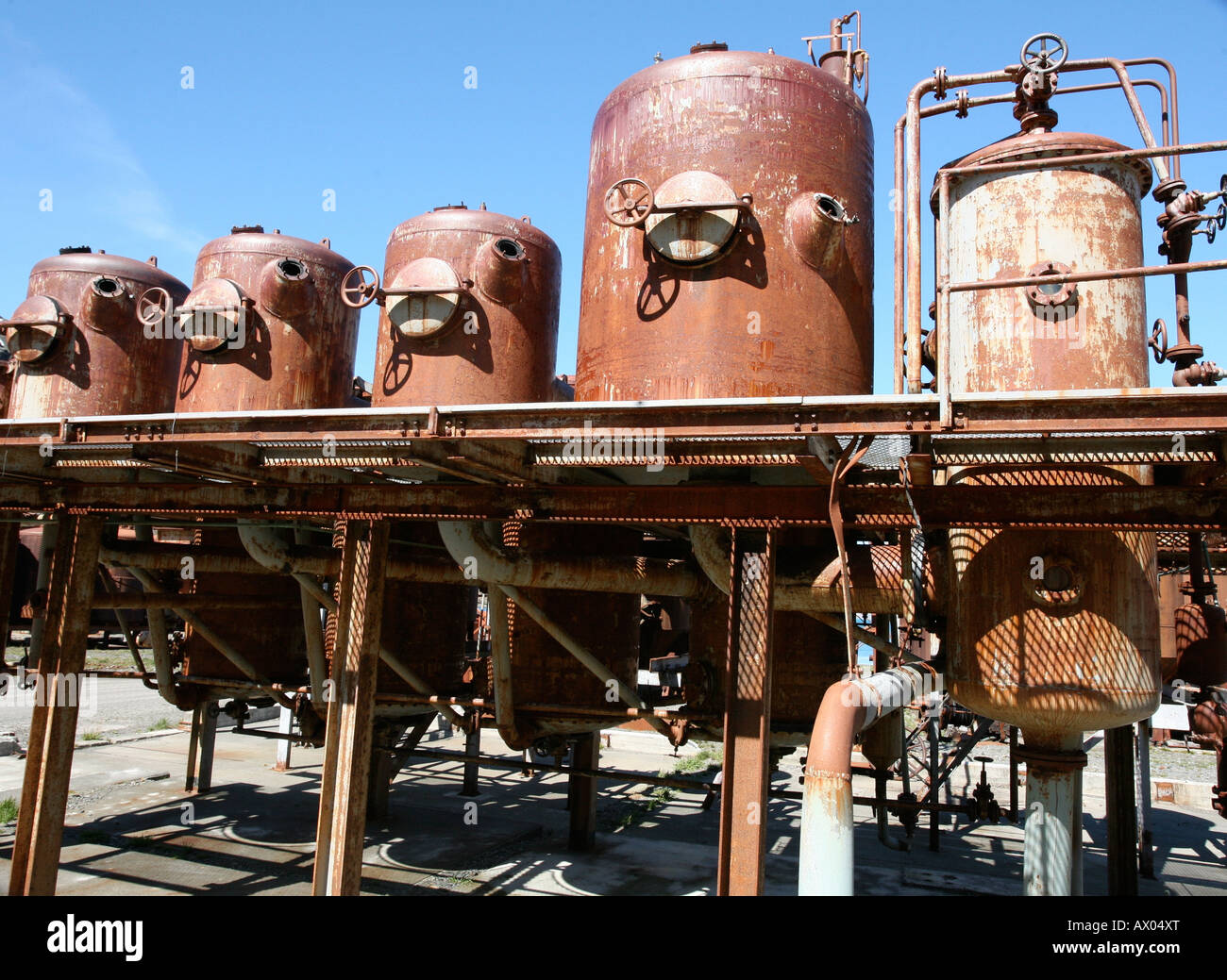rusty equipment for rendering whale oil on the Island of South Georgia ...