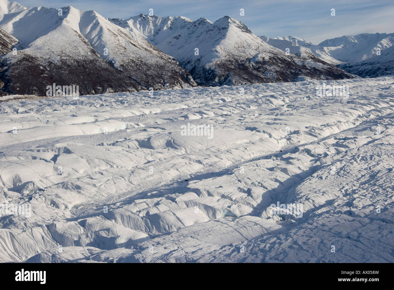 USA Alaska Chugach State Park Aerial view of Matanuska Glacier and ...