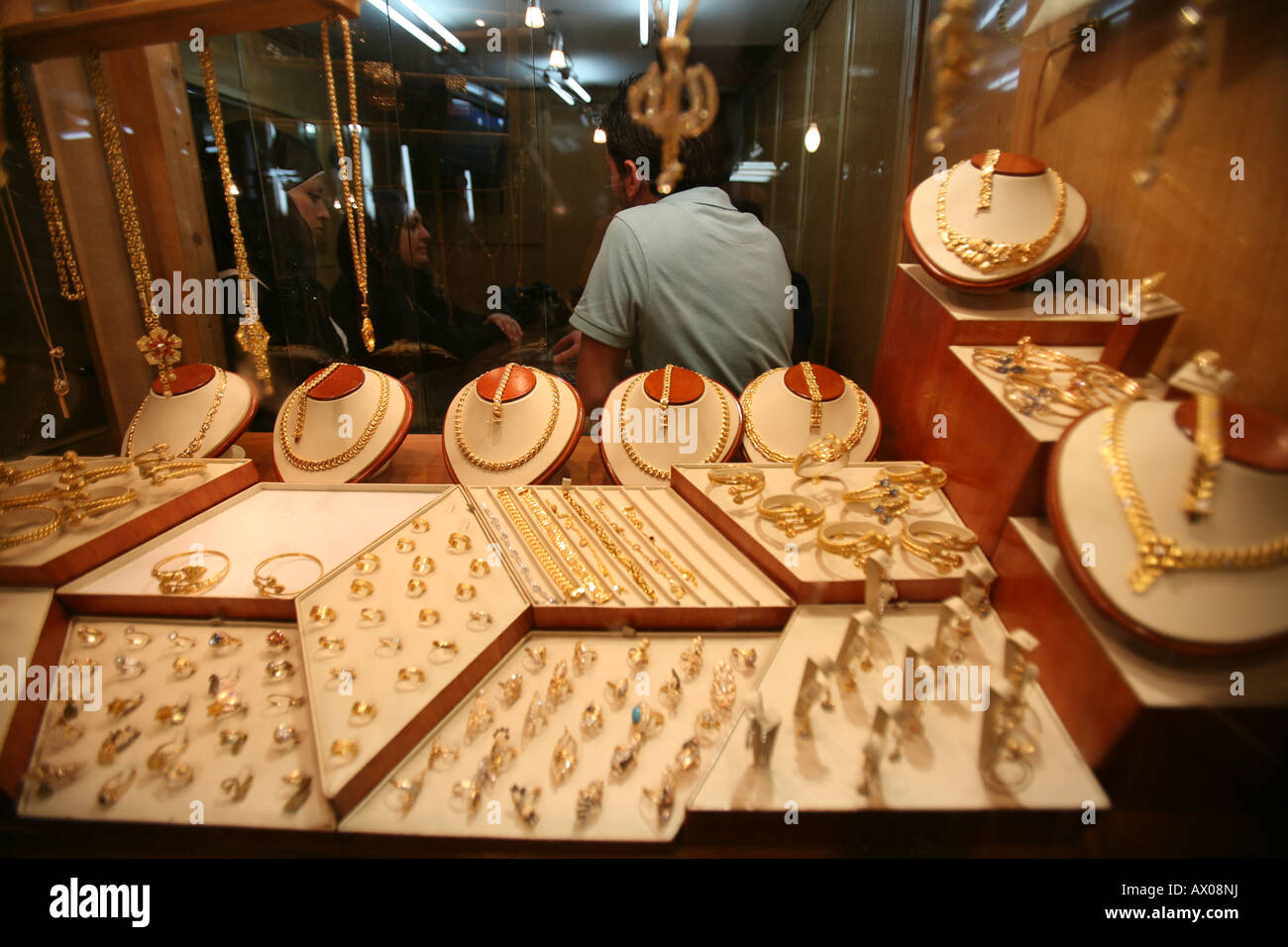 A jewelry store window in a market in the old city section of Jerusalem ...