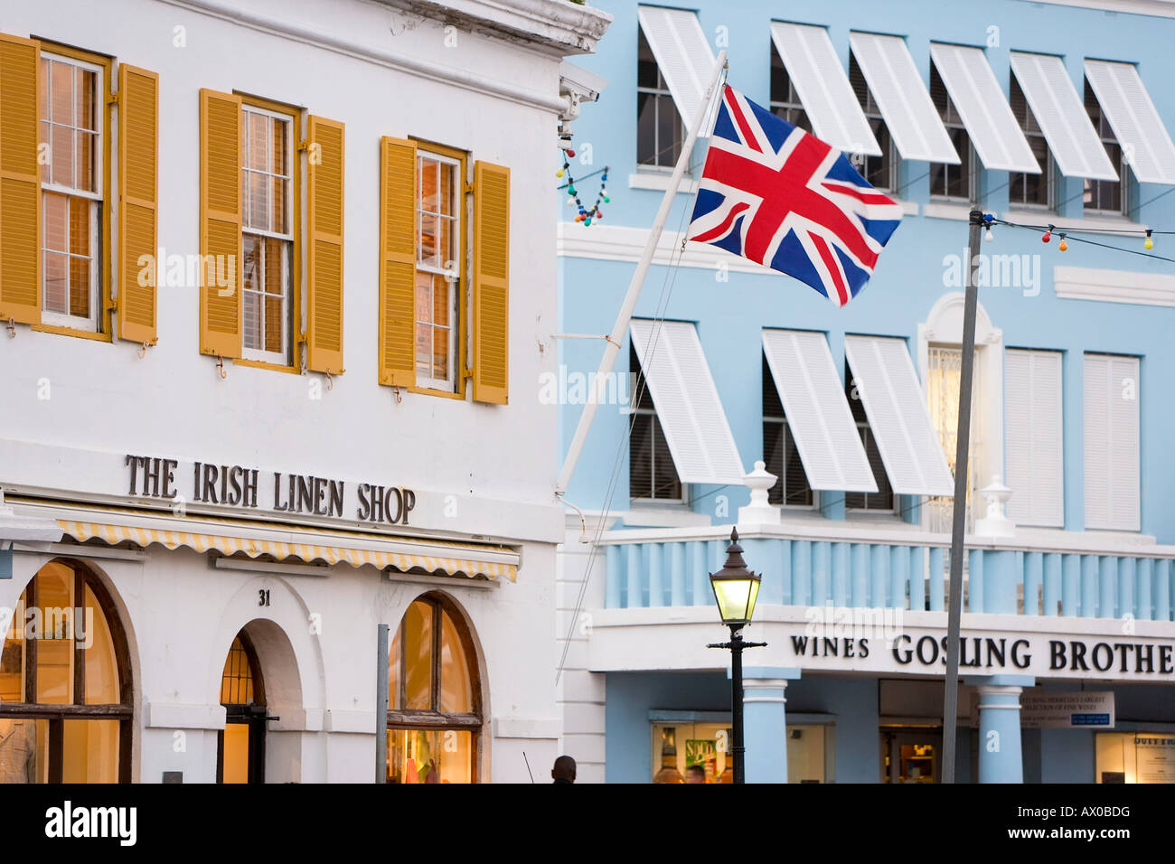 Bermuda, Hamilton, colourful pastel architecture along Front Street and ...