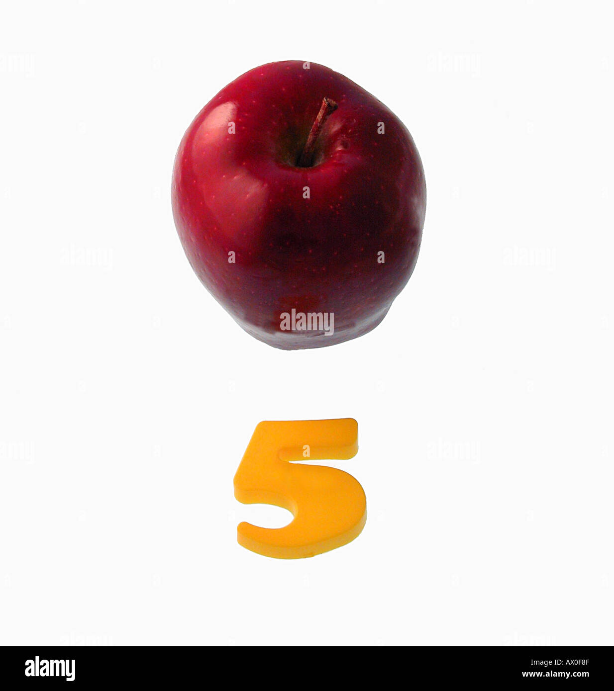 Conceptual image of an apple with the number 5 below it indicating the ...