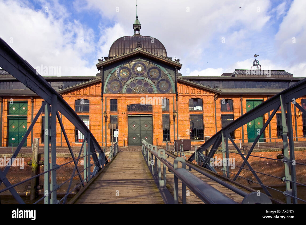 Historic auction hall, part of the fish market at Hamburg Harbour ...