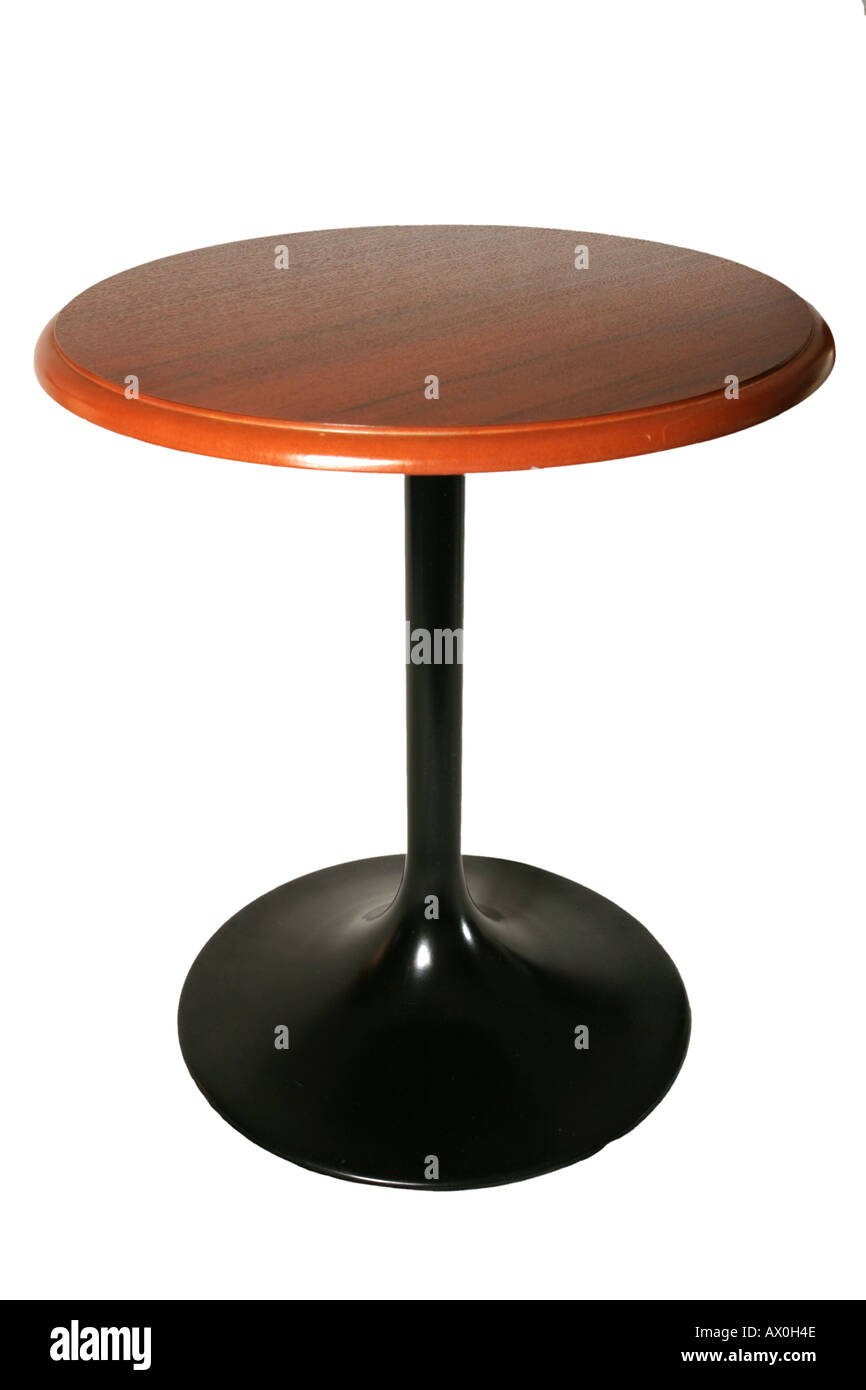 Small round brown and black wooden table on white background Stock ...