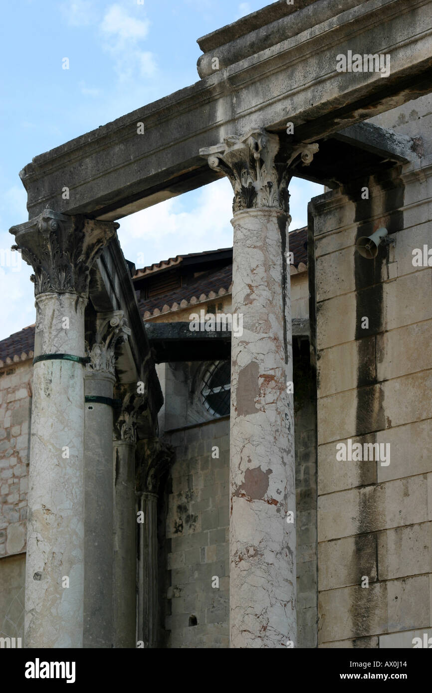 Columns of Roman Temple to the Goddess side angle Stock Photo - Alamy