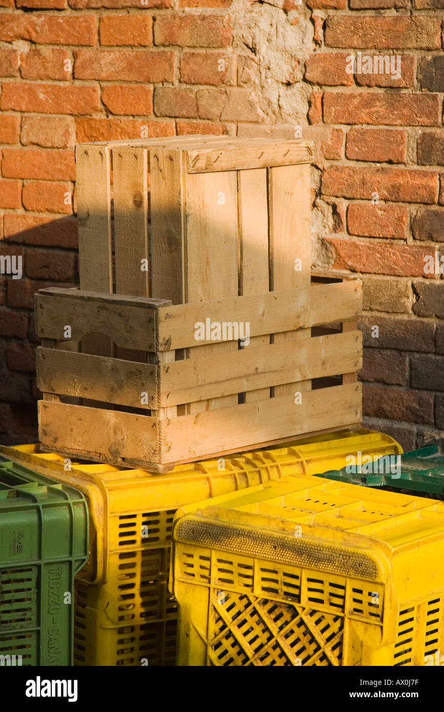 empty boxes at the Erberia produce market Rialto Market San Polo Venice ...