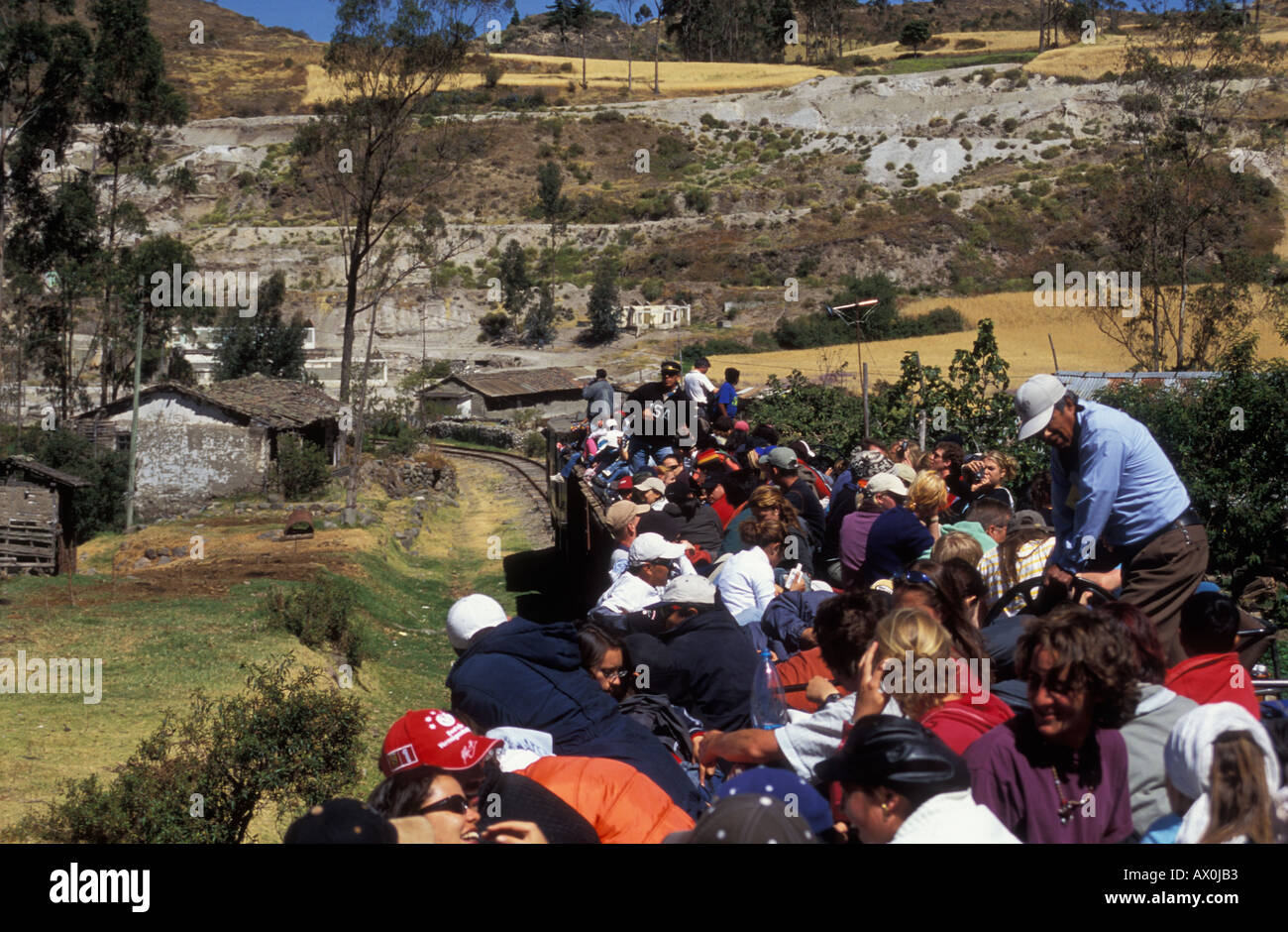 Passengers on the roof the Nariz del Diablo train, Ecuador, South ...