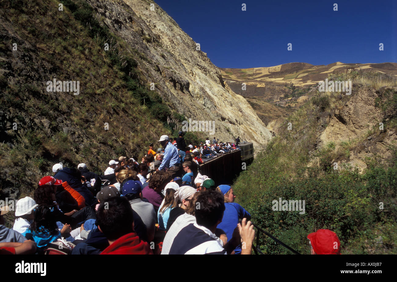 Passengers on the roof the Nariz del Diablo train, Ecuador, South ...