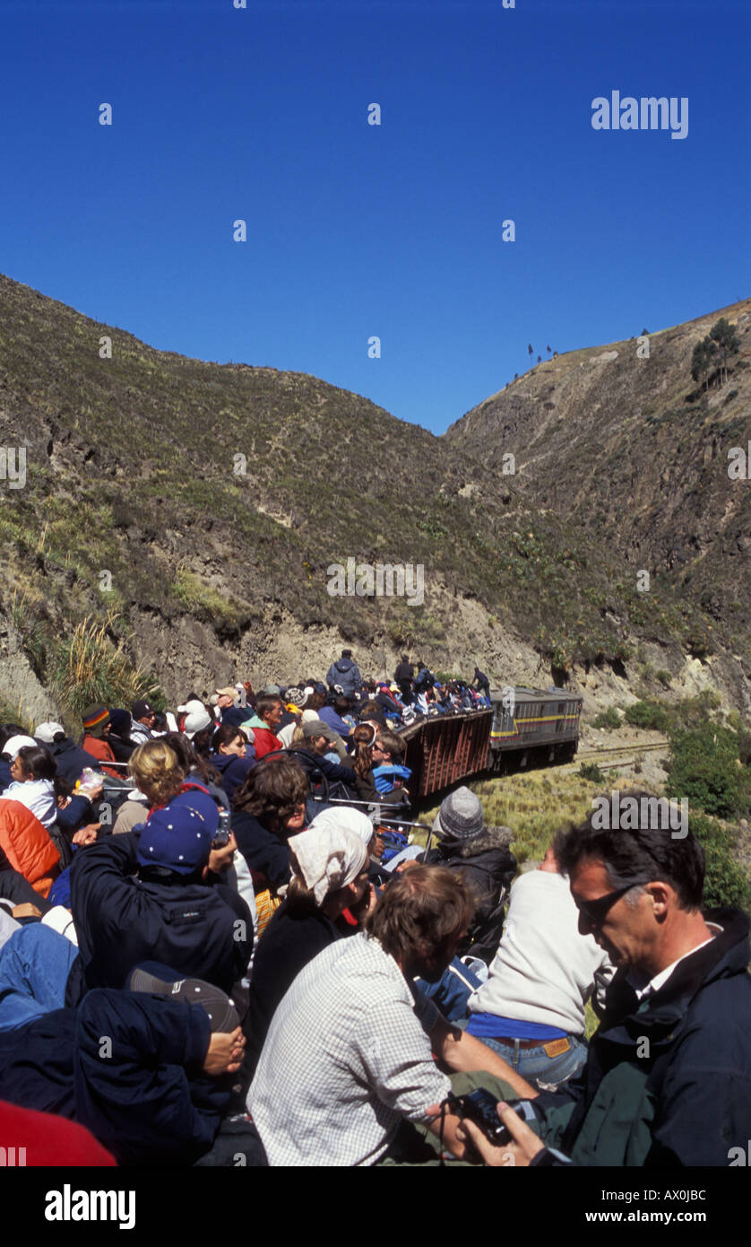 Passengers on the roof the Nariz del Diablo train, Ecuador, South ...