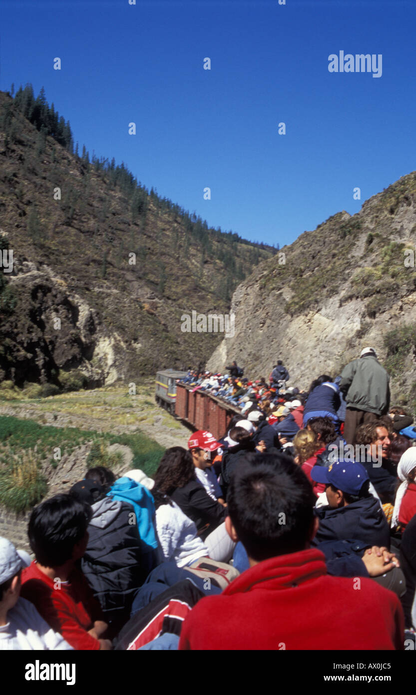 Passengers on the roof the Nariz del Diablo train, Ecuador, South ...