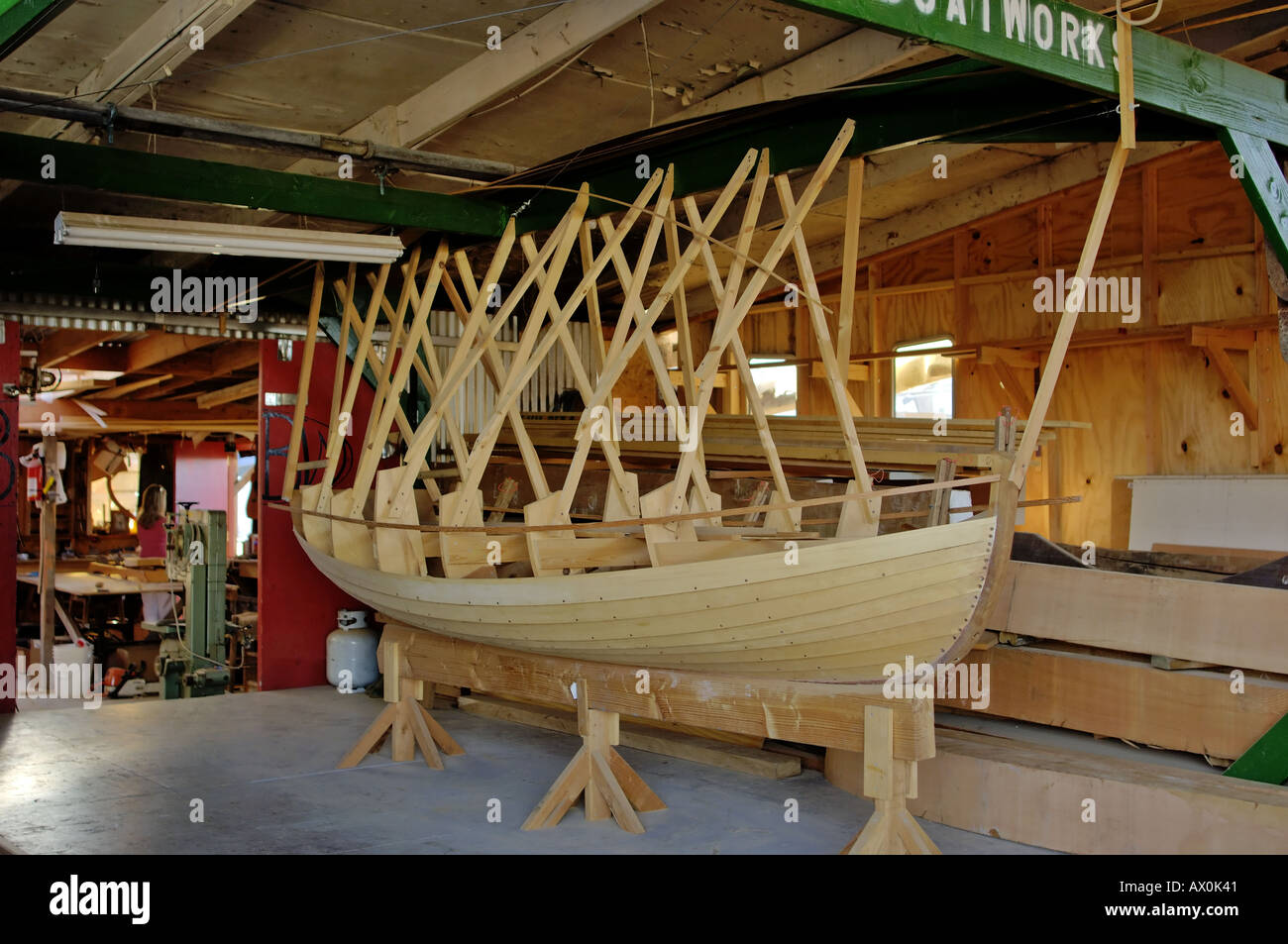A wood boat in process in the shipwright s workshop Stock Photo - Alamy