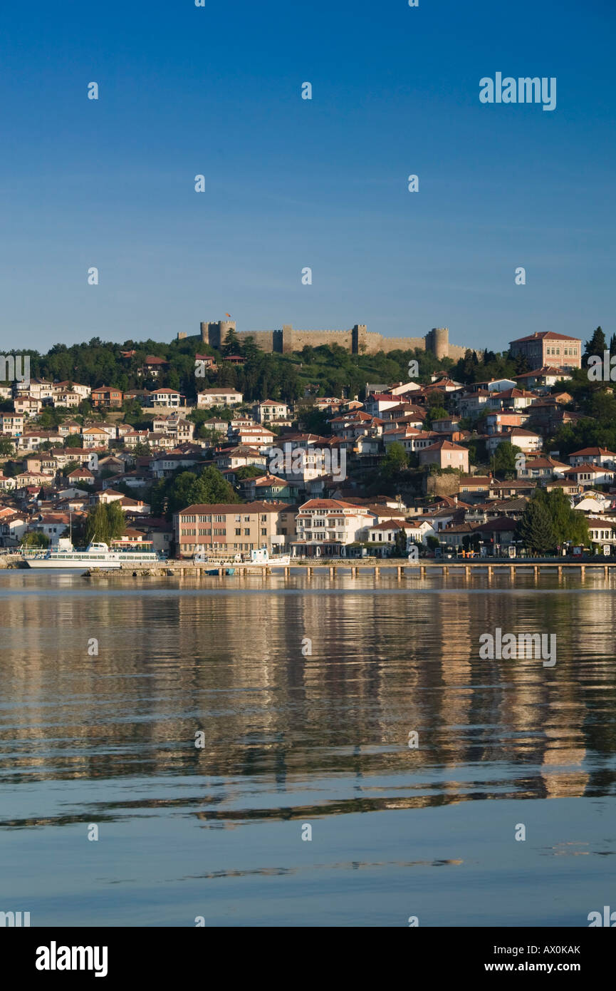 Macedonia, Ohrid, Morning View of Old Town & Car Samoil's Castle Stock ...