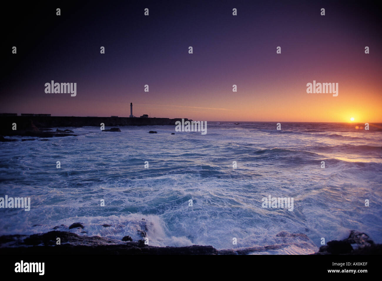 California, Point Arena, Point Arena Lighthouse at sunset Stock Photo ...