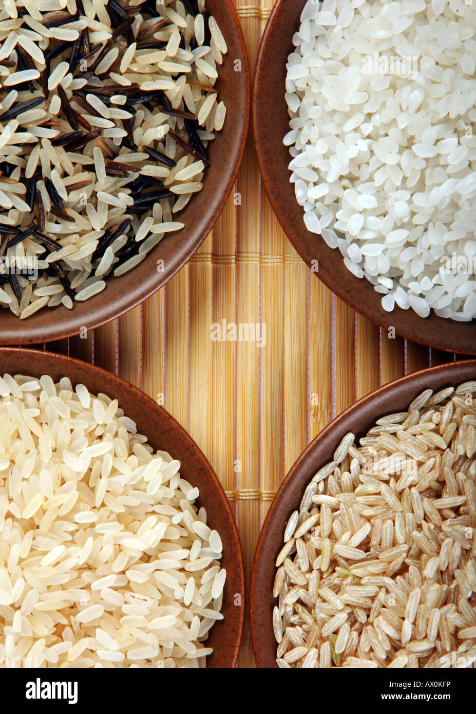 Rice set detail view with brown plate Stock Photo - Alamy
