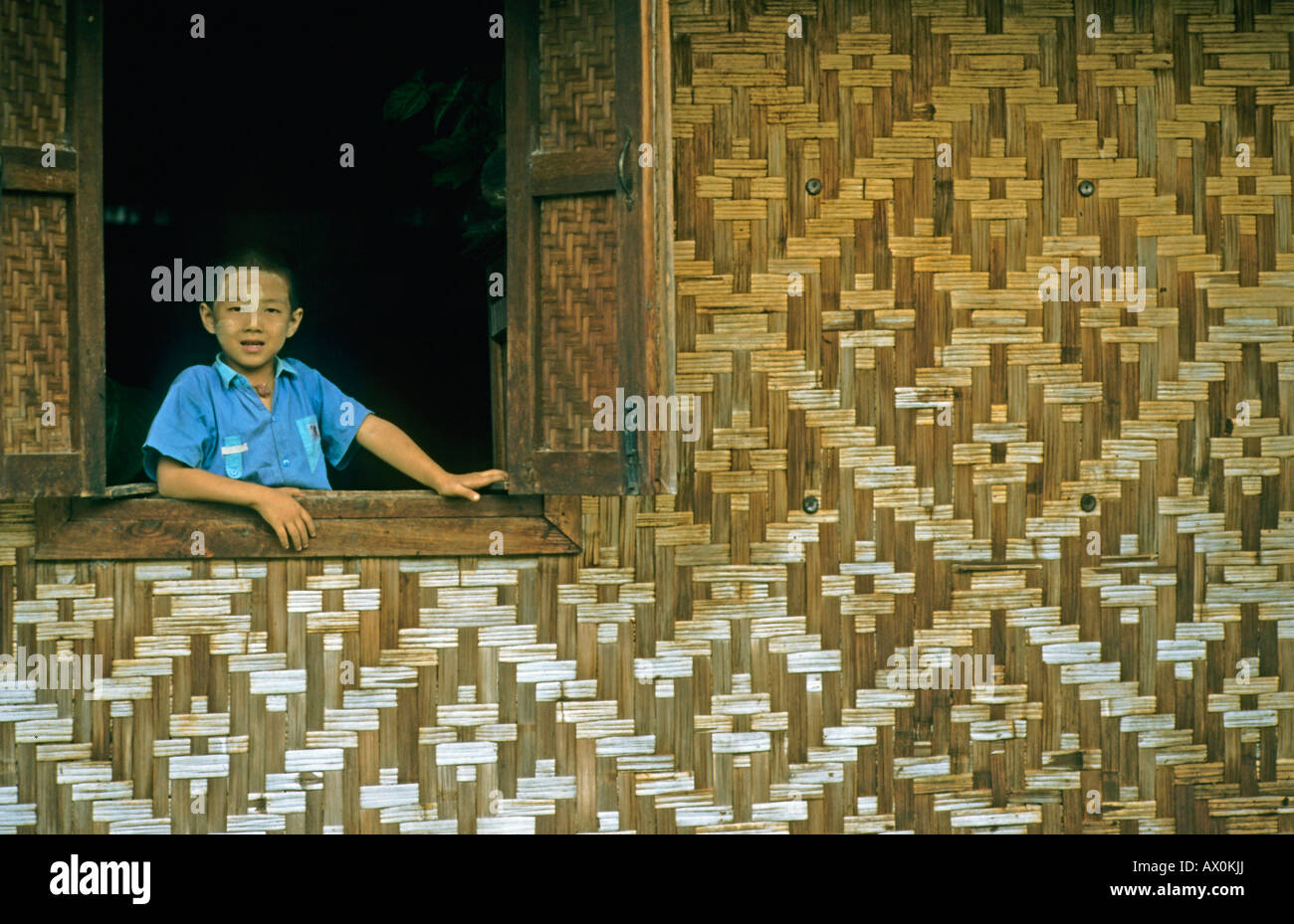 Boy wearing tanaka make-up on his face, Myanmar (Burma), Southeast Asia ...