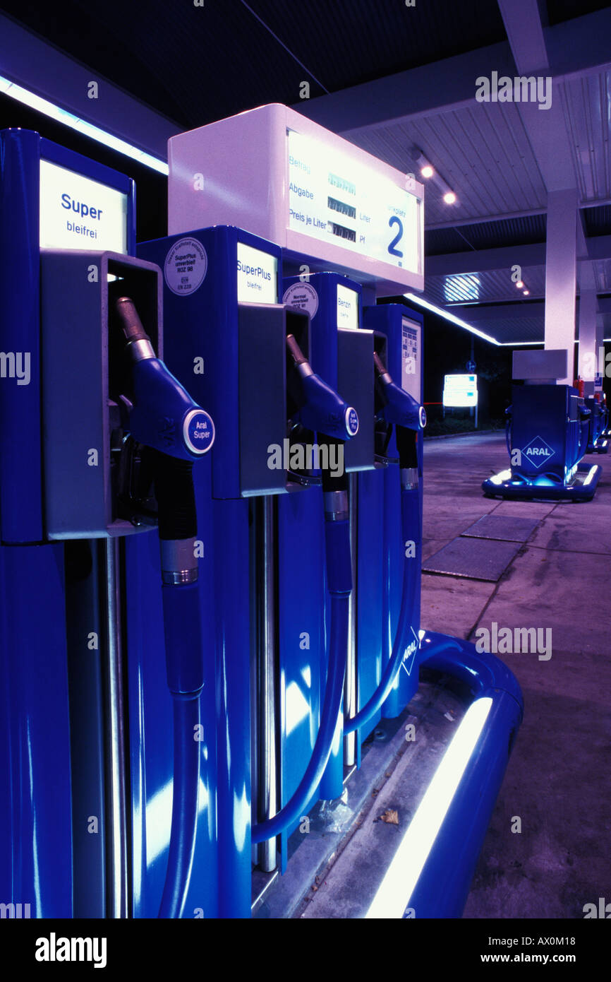 Germany, Frankfurt, Gas station at night Stock Photo - Alamy