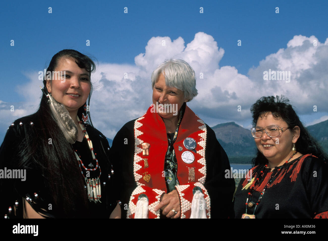 Alaska, Ketchikan, Tsimshian women with visitor, Metlakatla Island ...