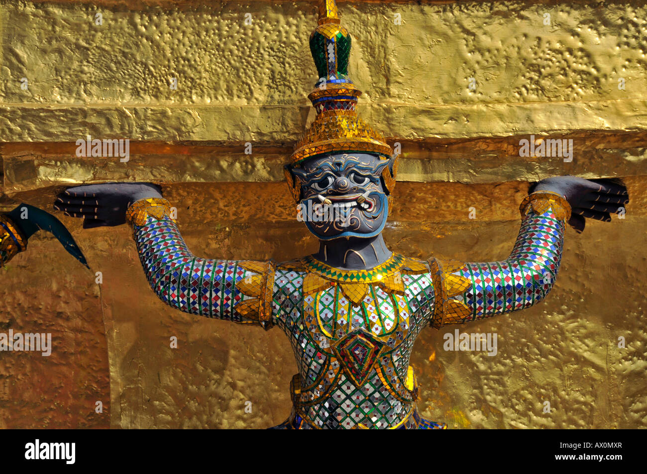 Golden Chedi in front of the pantheon, carried by twenty monkeys and ...