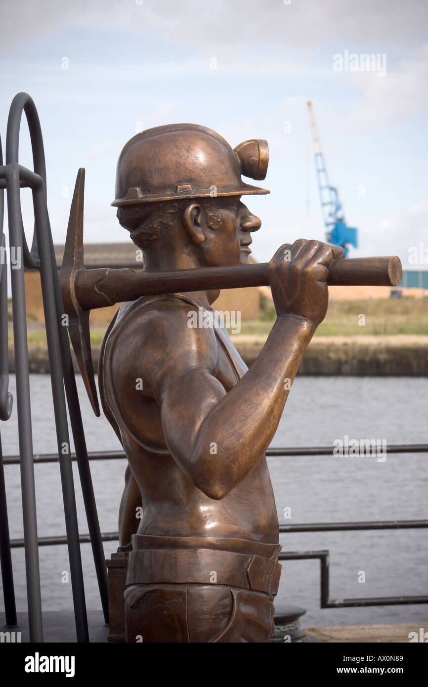 Sculpture to Welsh miners by artist John Clinch Cardiff Bay Wales Stock ...