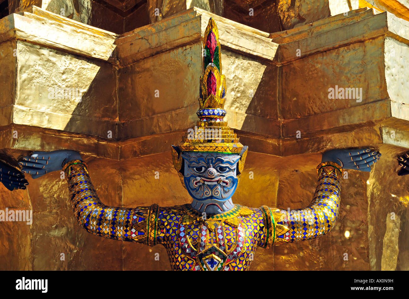Golden Chedi in front of the pantheon, carried by twenty monkeys and ...