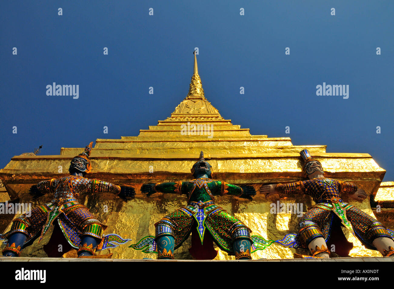 Golden Chedi in front of the pantheon, carried by twenty monkeys and ...