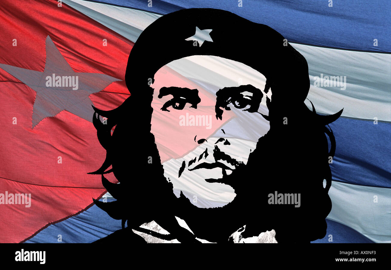 Detail of the Cuban national flag with a superimposed image of Che ...