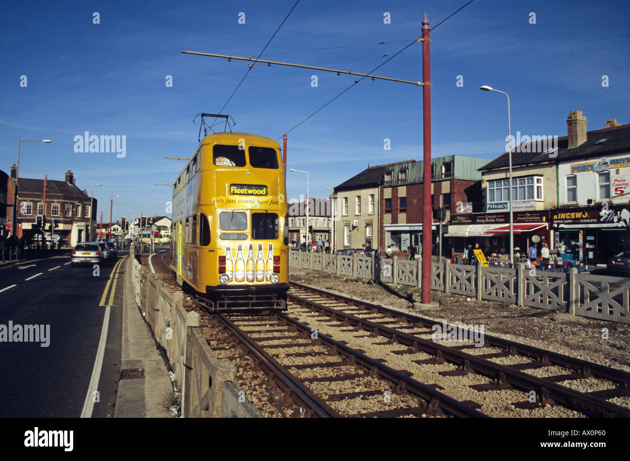 Tram approaching Cleveleys town centre Stock Photo - Alamy