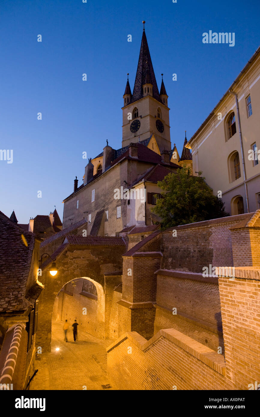 Romania, Transylvania, Sibiu, Piata Huet, Evangelical Church Stock ...